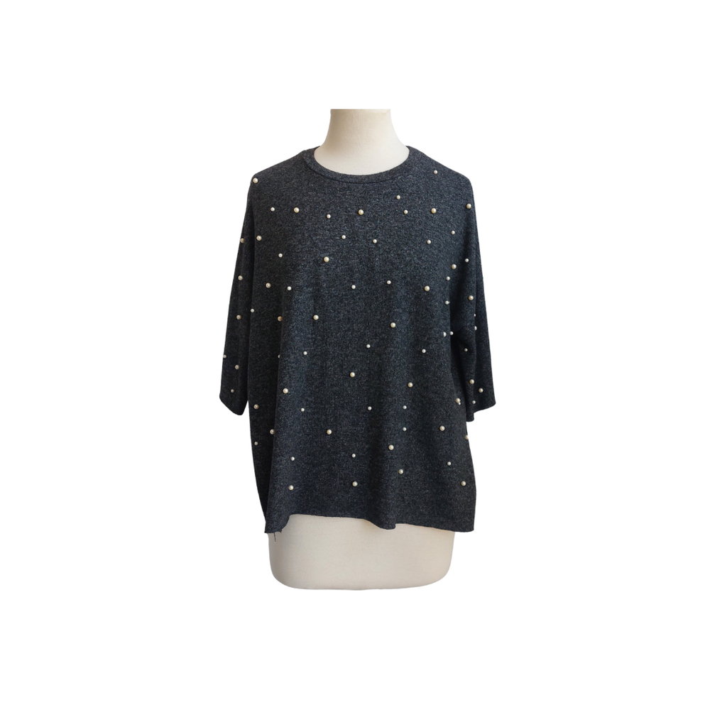 Zara Dark Grey Pearl Detail Top | Gently Used | | Secret Stash